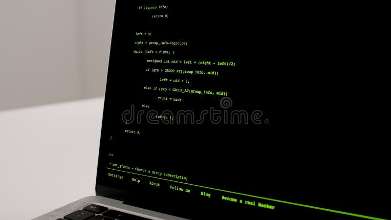 Developer Is Browsing Html Code On The Computer Screen Scroll Of Html Web Page Code Stock