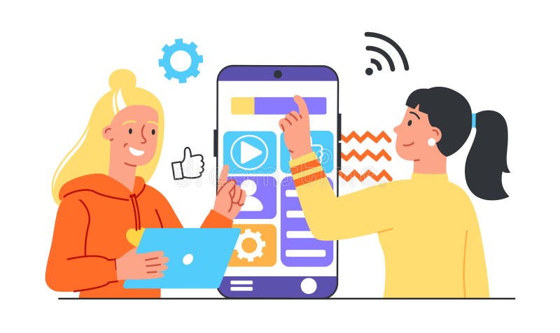 Developer Build Mobile App, Work on User Interface Stock Vector ...