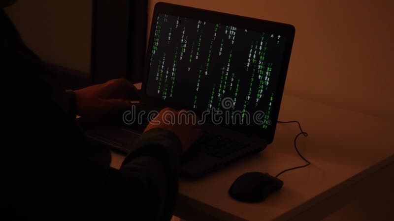 Dark Hacker Coding on a Computer with Code Rain Poping Up Stock Video ...