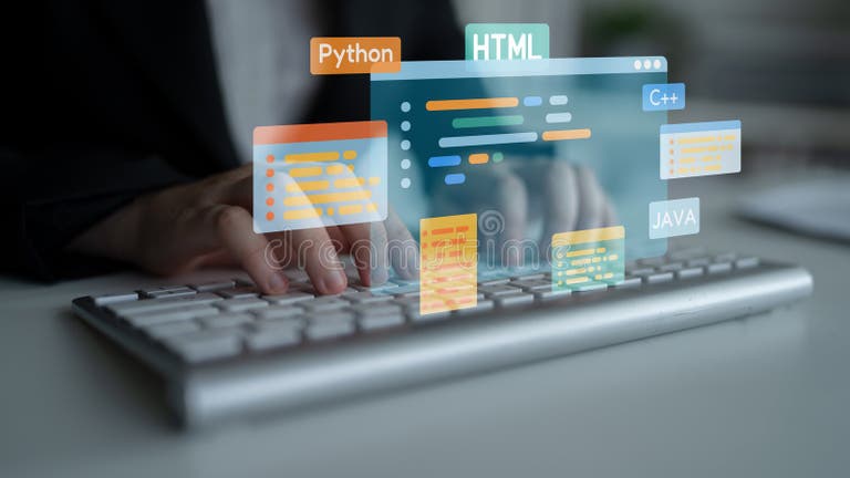 Developer Coding with Digital Interface and Overlays Latch Stock Photo ...