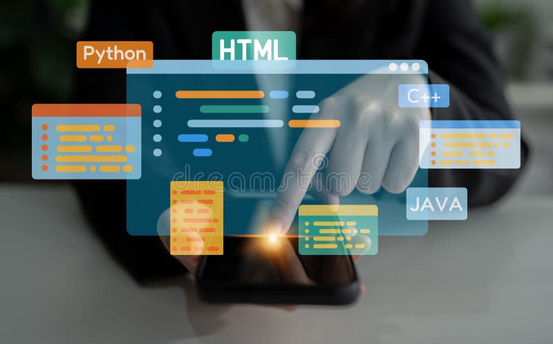 Developer Coding with Digital Interface and Overlays Latch Stock Photo ...