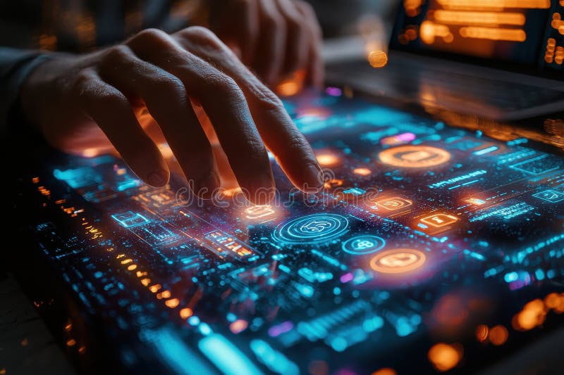 Developer Coding Futuristic Mobile Applications with Holographic ...