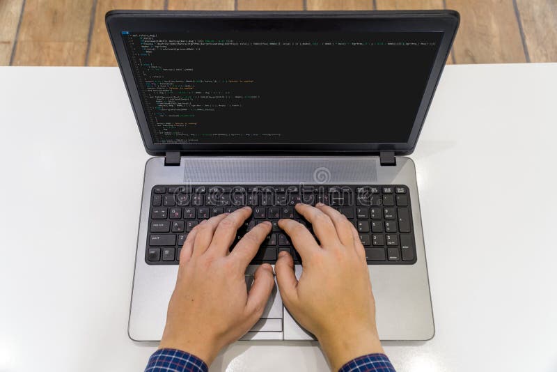 Developer Coding on a Laptop - Top View Stock Image - Image of device ...