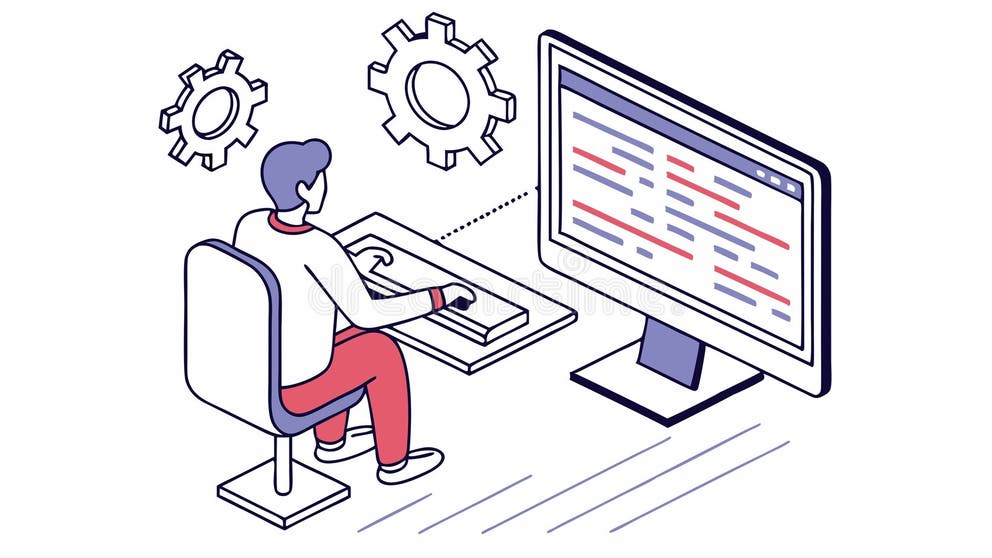 Developer Coding on Multiple Screens, Software Development, Vector ...