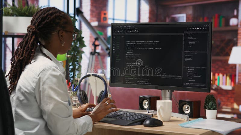 Developer at Computer Desk Coding while Listening Music Stock Image - Image of data, developer ...