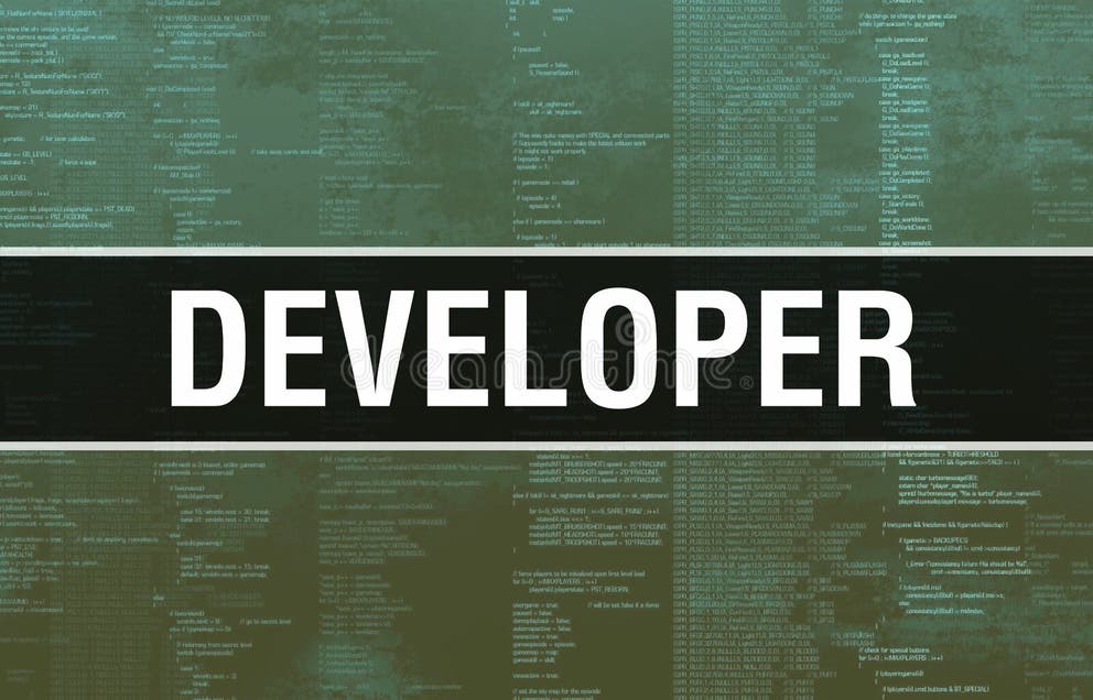 Developer Concept with Random Parts of Program Code. Developer with ...