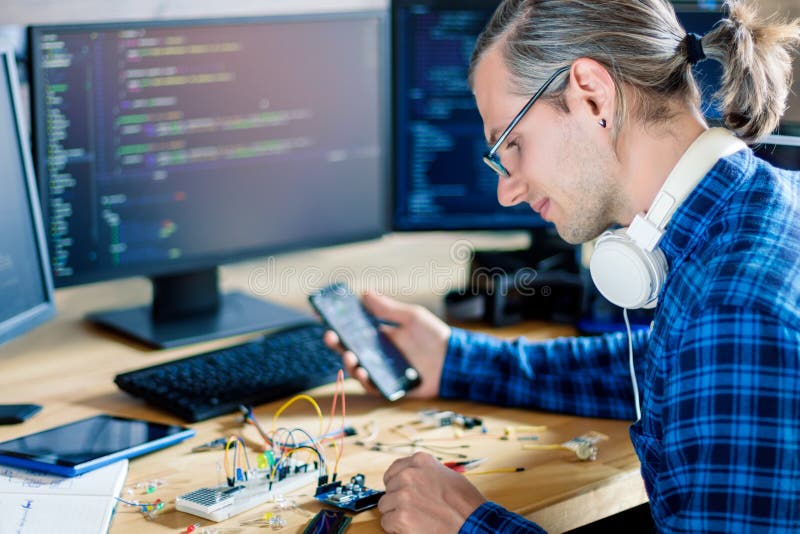 Software Developer, Freelancer Working with Hardware Stock Image ...