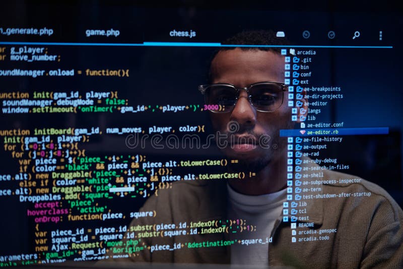 Developer Debugging Code in Dark Office Environment Stock Image - Image of focus, coding: 341843929