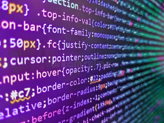Developer Display with Source Code. Screen Close Up. Software Development Creating Projects ...