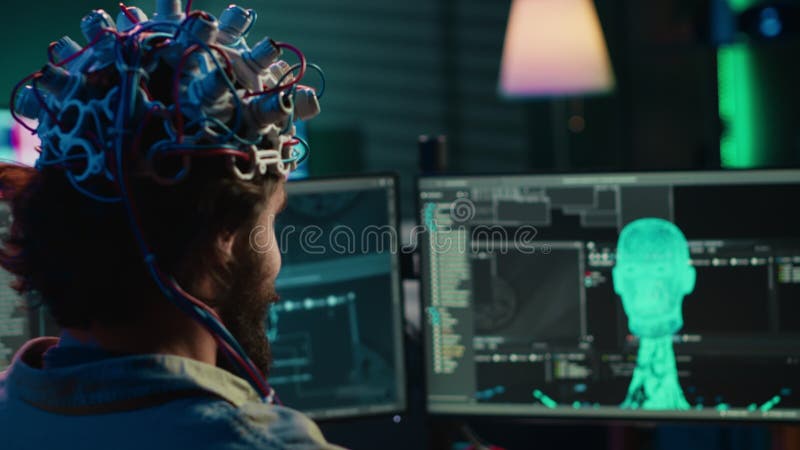 Developer with EEG Headset on Programming Brain Transfer into Virtual ...