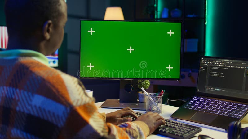 Developer Enters Binary Data on Terminal Panel Next To Isolated Mockup Stock Image - Image of ...