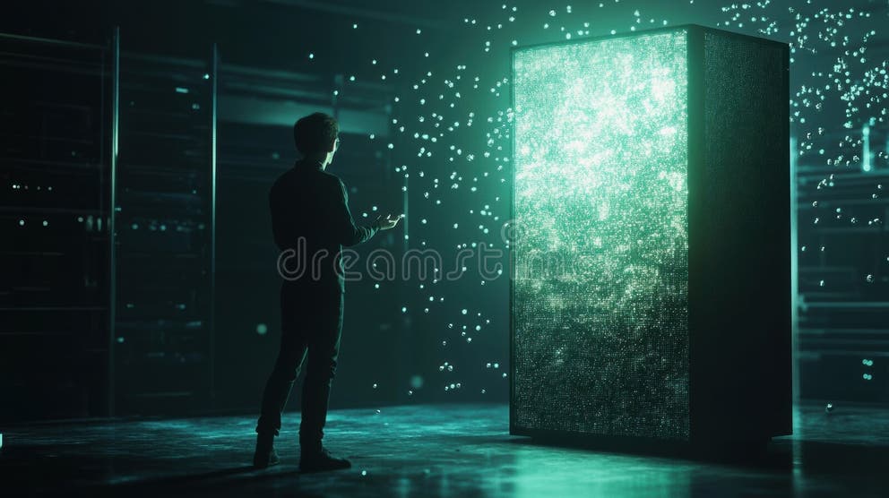 Quantum Computing Developer Engages with Holographic Algorithms Near a Glowing Quantum Computer ...