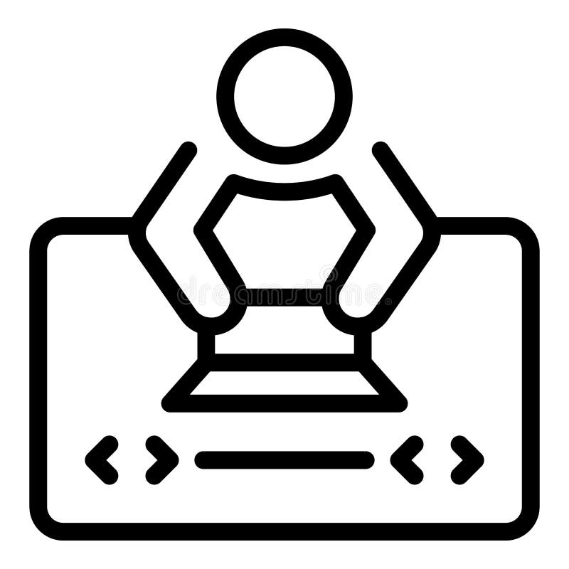 Developer in Front of Laptop Icon, Outline Style Stock Vector ...