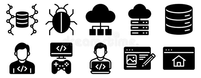 Developer Icon Set Solid Style Collection Representing Coding ...
