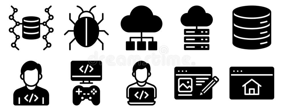 Developer Icon Set Solid Style Collection Representing Coding Programming and Software ...