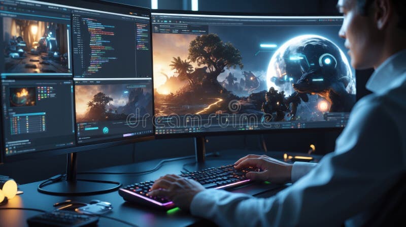 Developer at Work: Crafting Games with Dual Monitors, Coding, and ...