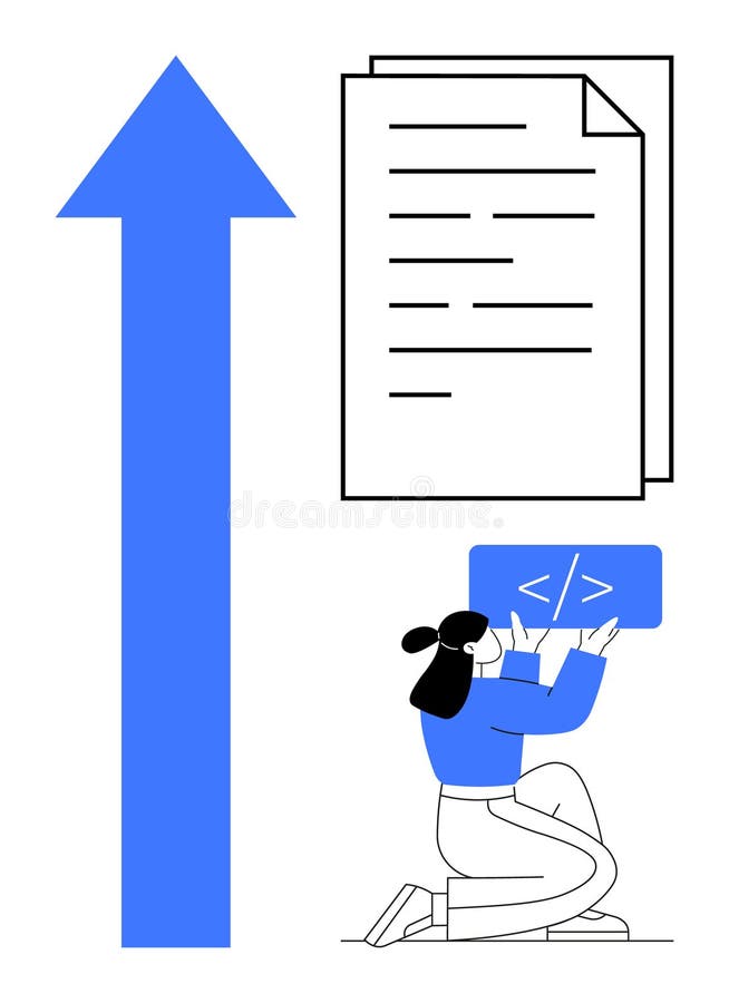 Developer Debugging Code with Upward Growth Arrow and Document ...