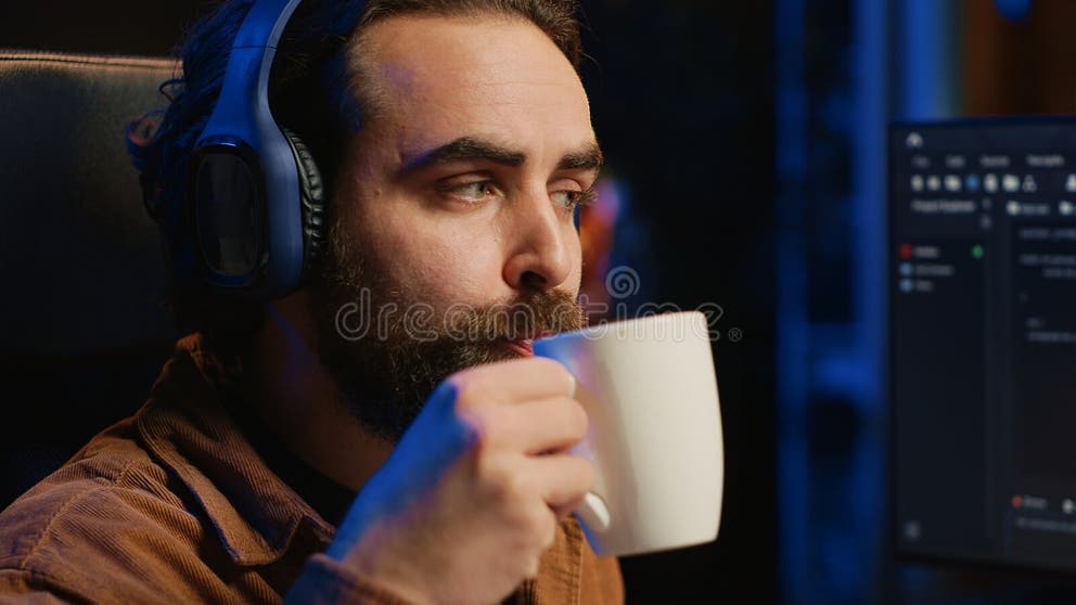 Developer Listening Music and Drinking Coffee while Doing Programming ...