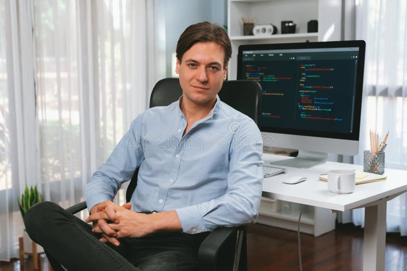 It Developer Looking Camera with Online Software Development. Pecuniary ...