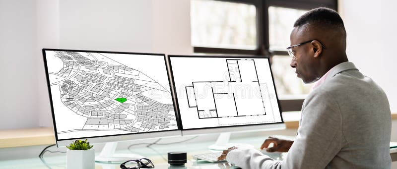Developer Looking at Land Plot Map Stock Image - Image of survey, plan ...