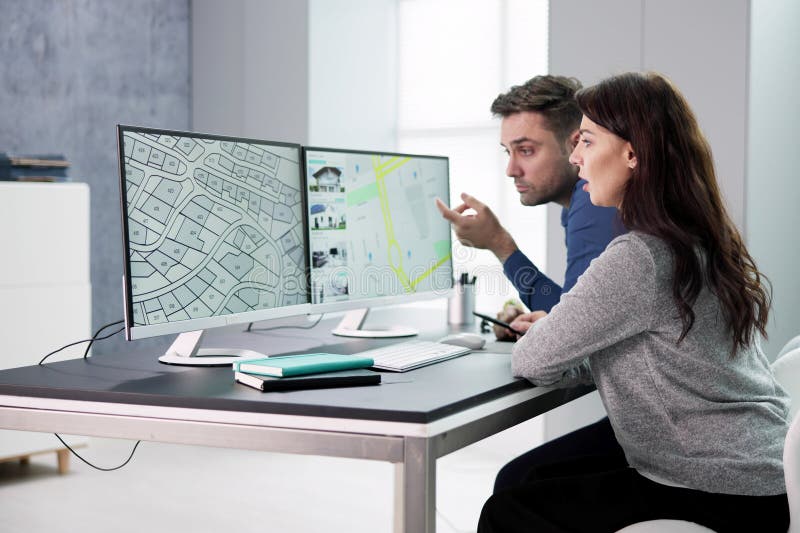 Developer Looking at Land Plot Map Stock Image - Image of cadastre ...