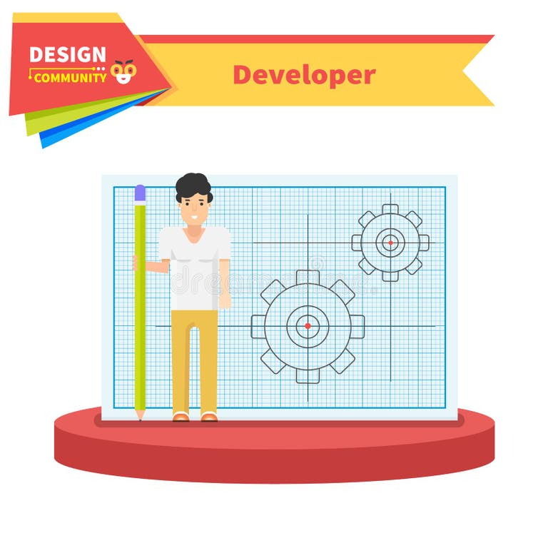 Developer Man Flat Design Concept Stock Vector - Illustration of ...