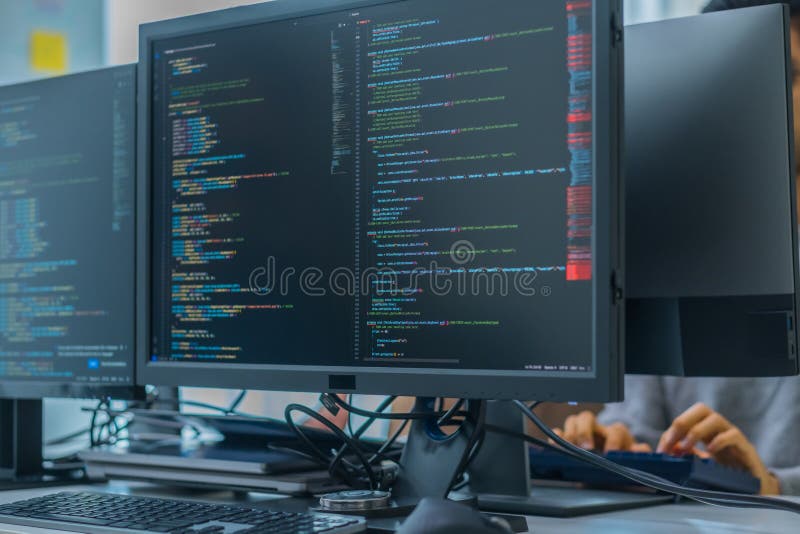 Developer Monitor Screen Show Software Data Coding of Training Ai Data ...