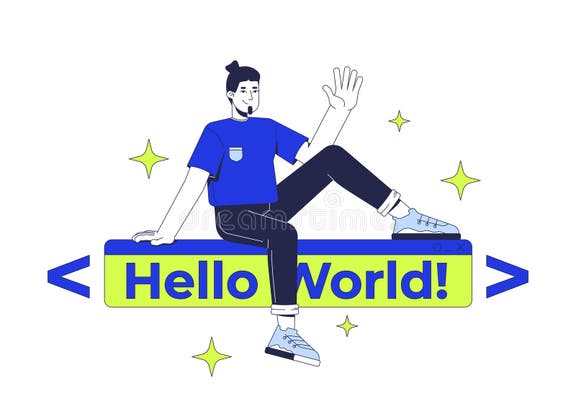 Developer Over Hello World Text Banner 2D Illustration Concept Stock ...