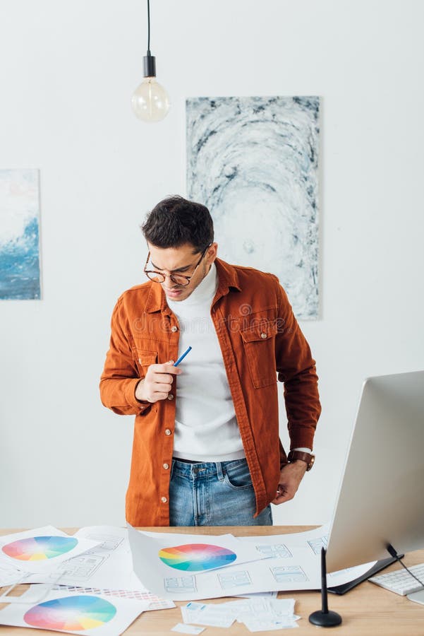 Developer Planning Project of User Experience Design Near Layouts Stock ...