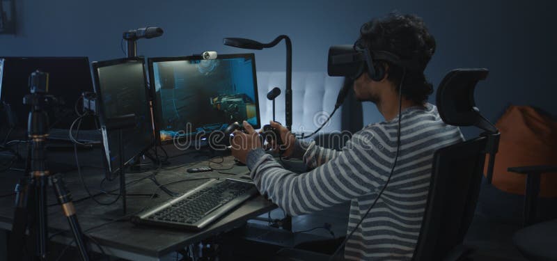 Developer Playing a VR Game or Simulator Stock Photo - Image of ...