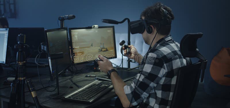 Developer Playing a VR Game or Simulator Stock Photo - Image of testing ...