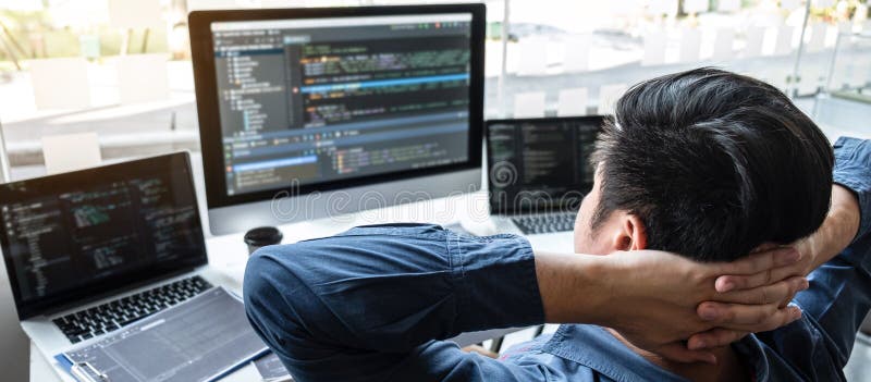 Developer Programmer Relaxing and Looking Project in Software ...