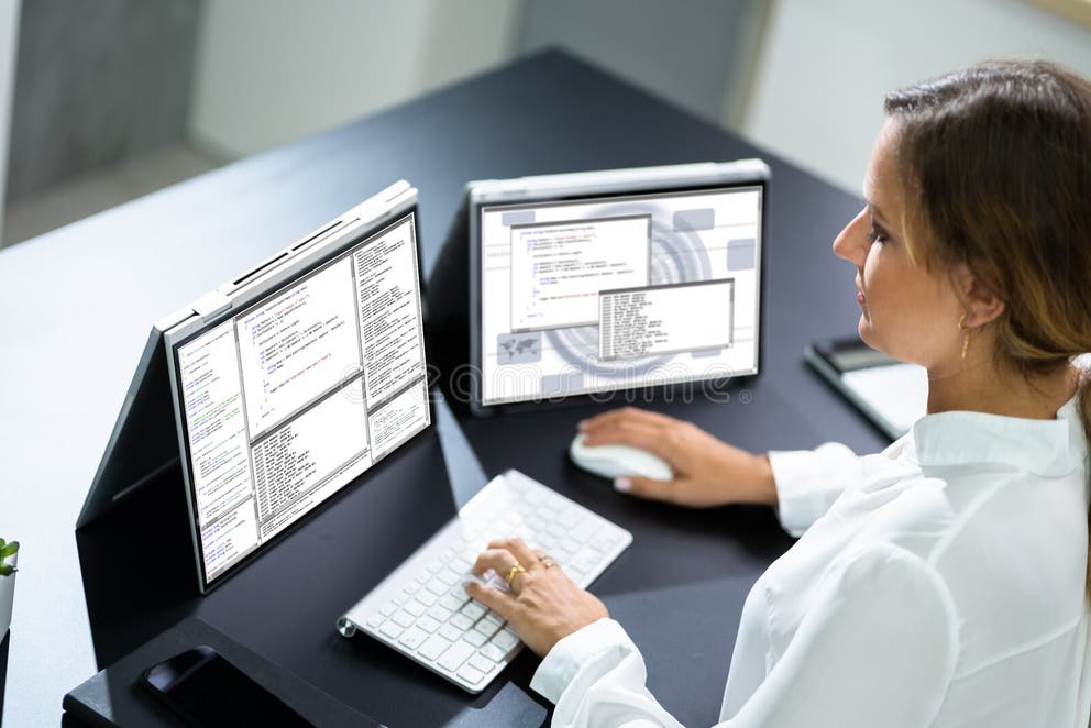 Developer Programmer Woman Coding Software Stock Image - Image of back, programming: 255584387
