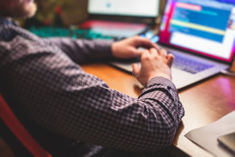 166 Man Programmer Working His Laptop Coding Programming Stock Photos ...