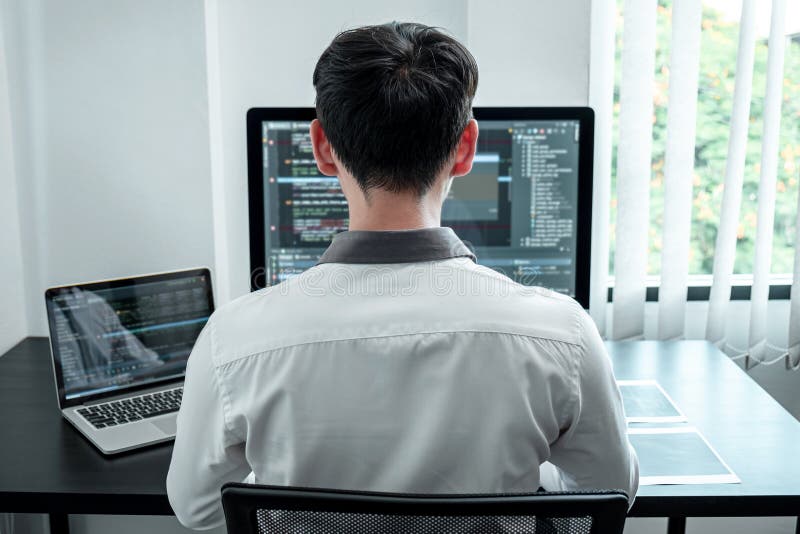 Developer Programmer Working On Coding Program Software Computer In Office Writing Website And