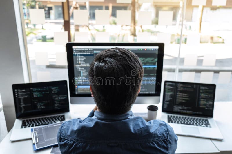Developer Programmer Working on Project in Software Development Computer in it Company Office ...