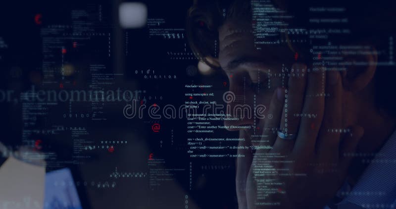 Developer Rubbing Head Pressing Face after Code Error while Animated Code Overlay Showing ...