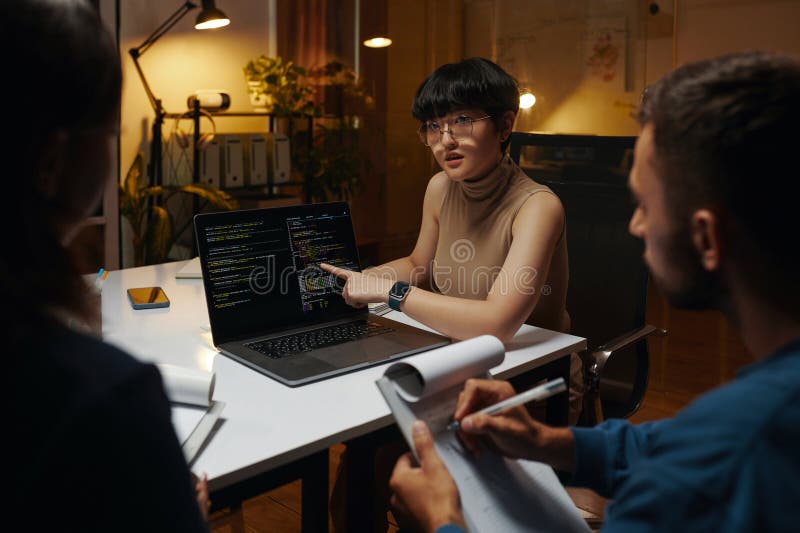 Developer Showing Programming Code Stock Photo - Image of screen ...