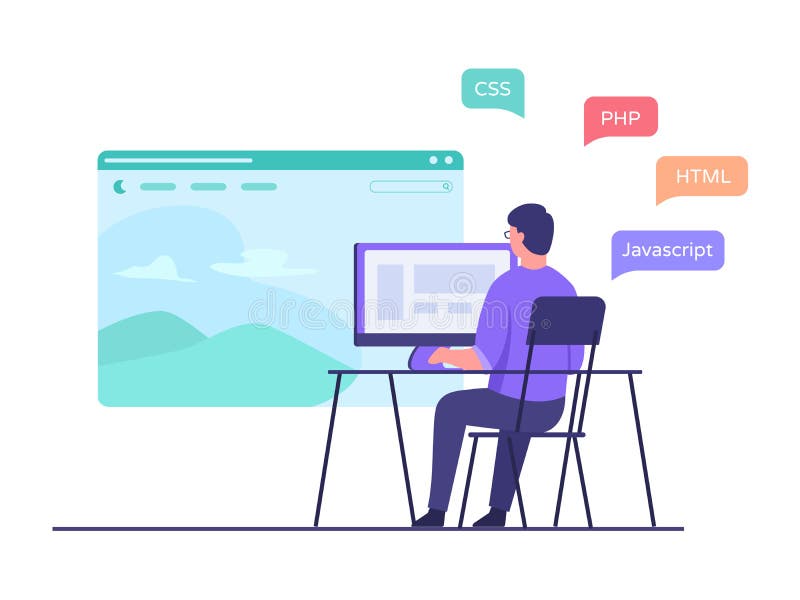 An Developer Sit in Chair Working on Computer Create Website ...