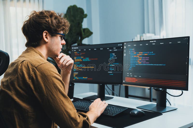 It Developer with Stressful Overworked in Creating Online Software Code ...