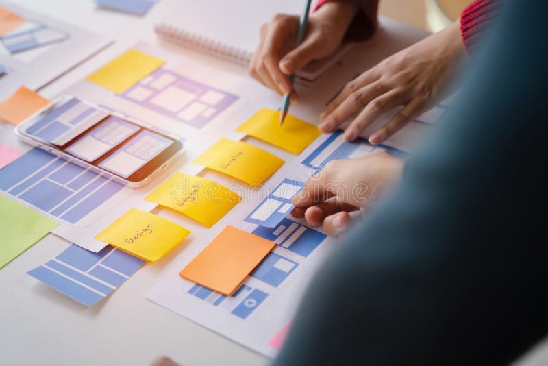 Developer Team Brainstorming on Their Project with Laptop, Smartphone ...