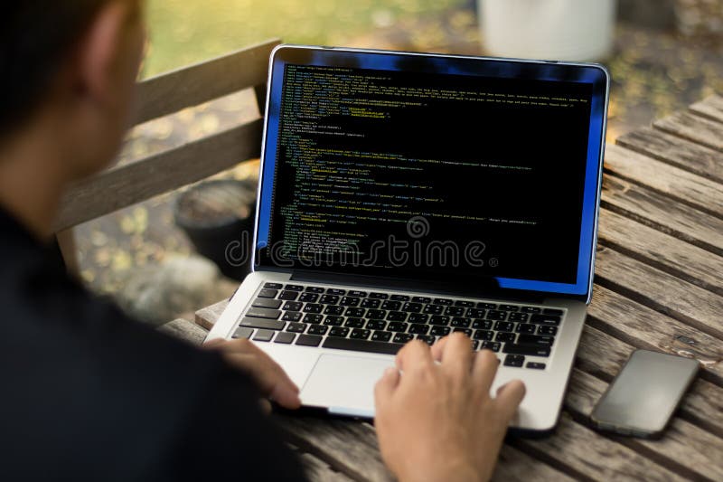 Developer Team Working Laptop Computer Mobile Application Softw Stock ...