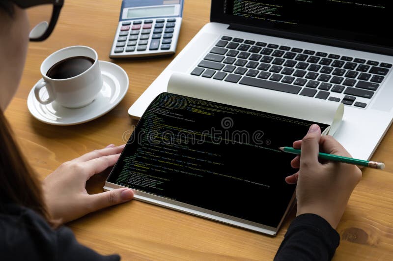 Developer Team Working Laptop Computer Mobile Application Softw Stock ...