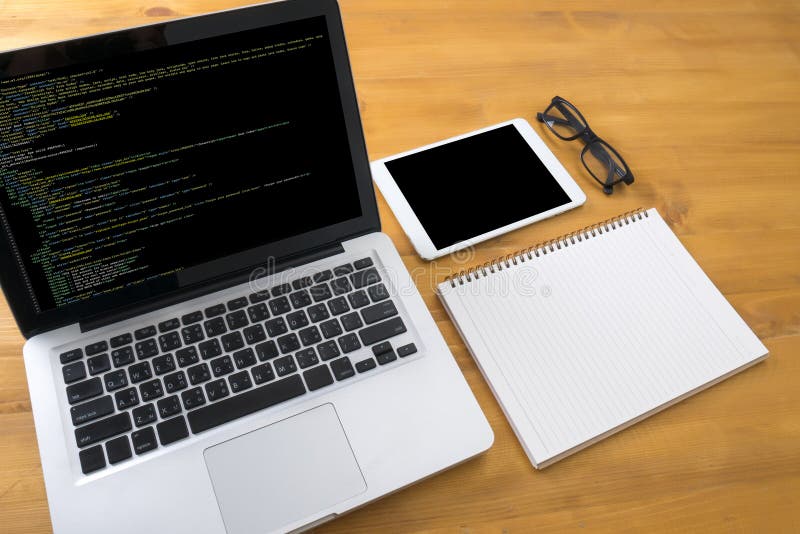 Developer Team Working Laptop Computer Mobile Application Softw Stock ...