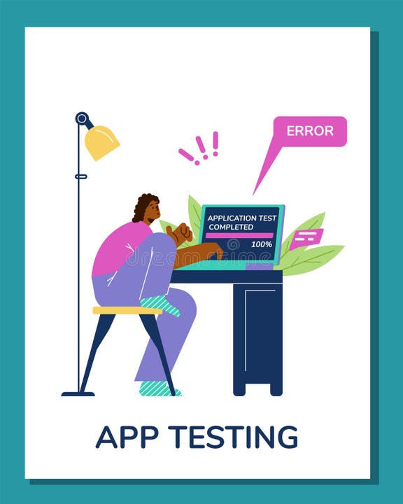 Developer Testing App at Notebook and Got Error As Result. Stock Vector ...