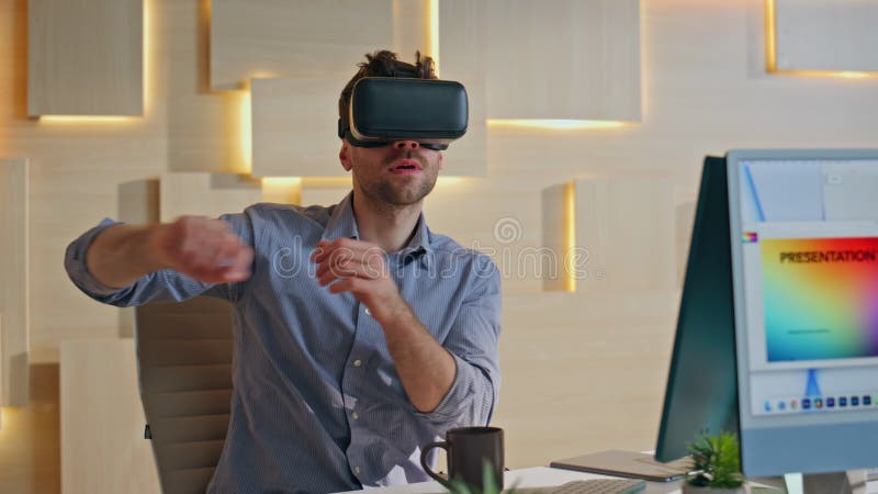 Developer Testing Virtual Reality Simulator Wearing Glasses at ...