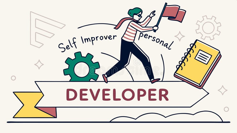 DEVELOPER Theme Illustration with Self,improvement Icons Vector Design ...