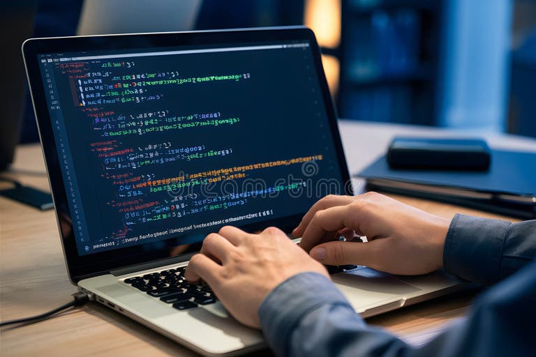 Developer Typing Complex C# and JavaScript Code Related To Web Dev with React/Redux Stock ...