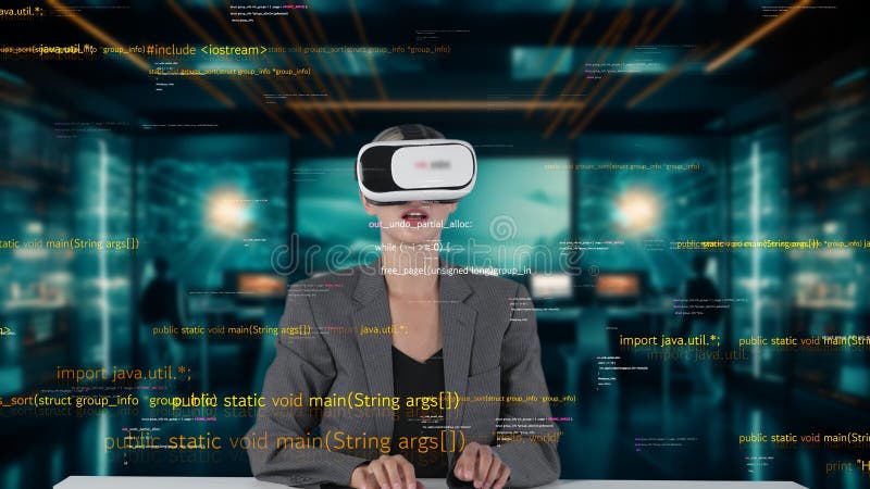 It Developer Typing Computer Code for Analyzing Intelligent by VR. Contraption. Stock Image ...