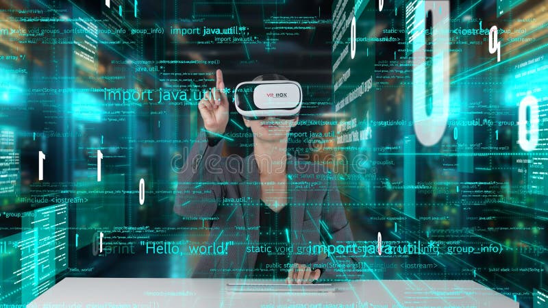 It Developer Typing Computer Code for Analyzing Intelligent by VR. Contraption. Stock Image ...